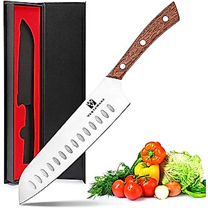Vestaware Chef Knife Chefs Knife 8 Inch Kitchen Knife High Carbon German Stainless Steel Sharp Cutting Knife with Ergonomic Handle (7-inch Santoku Knife)
