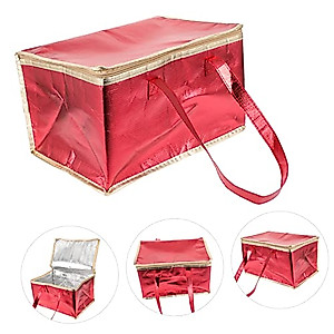Zerodeko Insulated Bag Portable Food Bag Insulated Tote Bags Insulated Camping Bag Food Warmer Bag Insulated Grocery Bags for Foods Takeout Food Bag with Zipper Pizza Bag Red Film