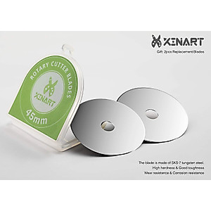 XINART 45mm Rotary Cutter for Fabric Safety Lock Ergonomic Classic Comfort Loop Fabric Small Rotary Cutter for Sewing Quilting Crafting (Extra 2pcs Replacement Blades Included)-Green