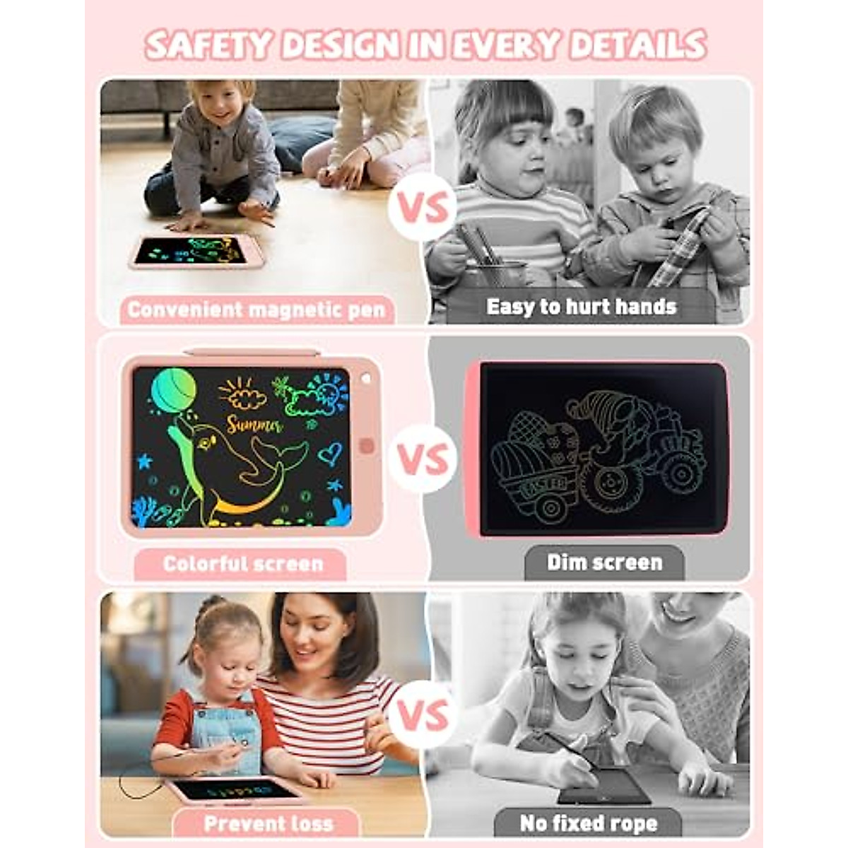 KOKODI LCD Writing Tablet for Kids, 10 Inch Colorful Drawing Tablet, Educational Learning Kids Toys for Age 3-12 Years Old, Toddler Doodle Board, School Supplies for Girls, Birthday Gifts