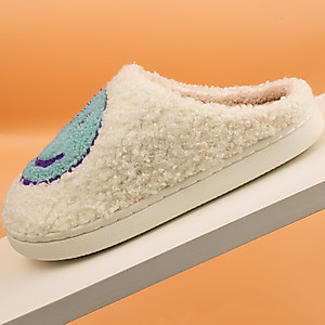 ZICKYO Kids Slippers Boys Cute Happy Face House Slippers Warm Soft Plush Non-Slip Indoor Outdoor Slip-on Shoes White Green Purple 2-2.5 Little Kid