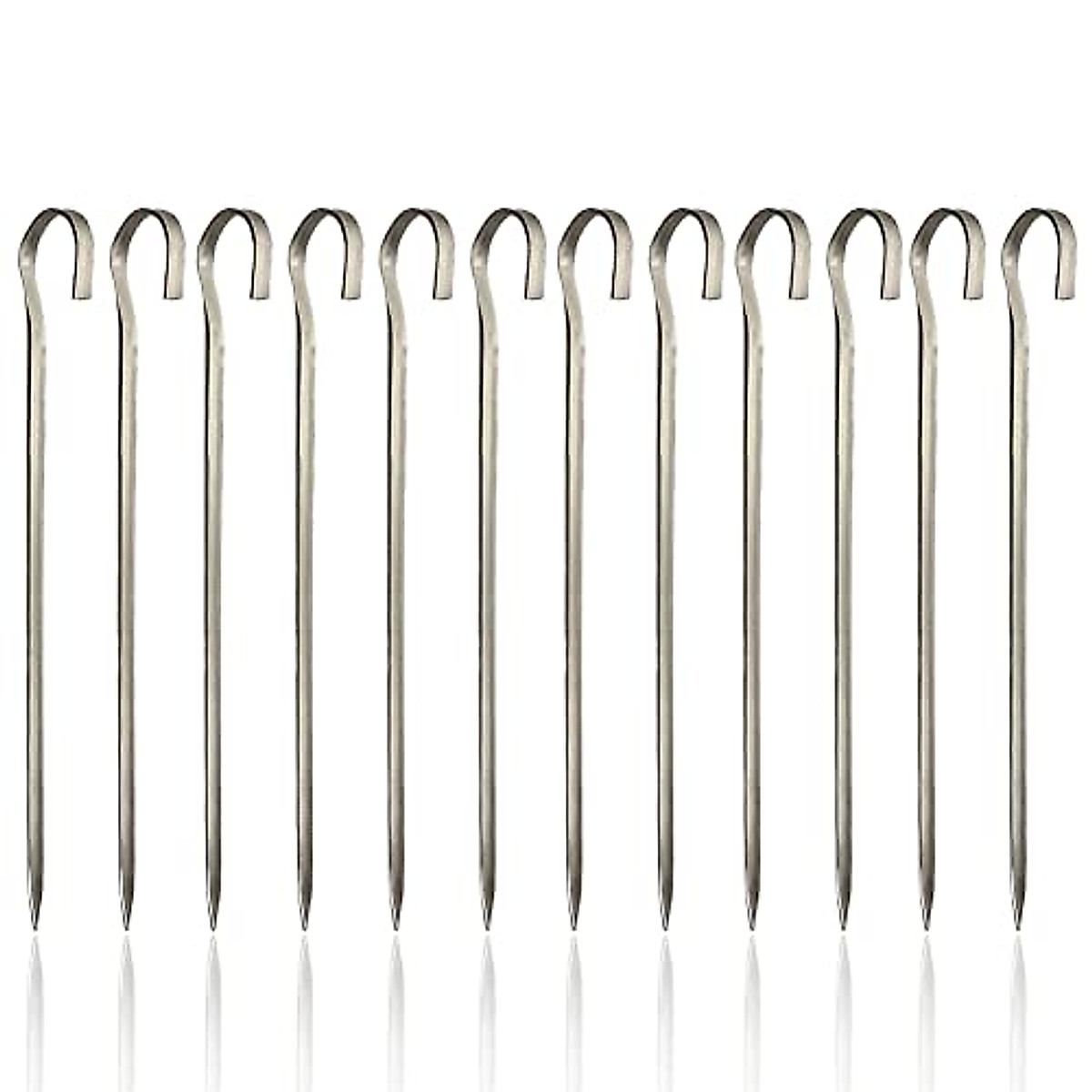 DELIGHTBOX UPI New Long Stainless Steel, Barbecue, BBQ, Shish Kebab Kabob Skewers, Ring-Tip Handle, 1 Dozen, 12" L