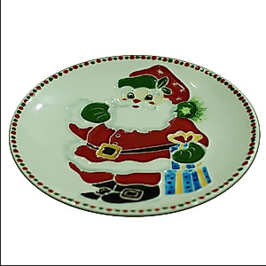 Anka Handcrafts - Christmas Home Decors – Santa with Gifts - Handmade & Handpainted Ceramic Plates with Unique Embossed Surface – w Navy Int. Velvet Case – Christmas for Homes 781