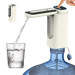 Generic 5 Gallon Water Bottle Pump, Universal for 2-5 Gallon Water Bottle Jug with 3 Modes, Foldable Water Outlet to Remain Clean, Rechargeable Automatic Drinking Water Bottle Dispenser, White, chou8