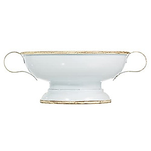 Ka Home Distressed Metal Bowl for Decorative Centerpiece, Table, Home Decor - Rustic White Large Footed Bowl with Handles - Farmhouse Kitchen Decor Accent