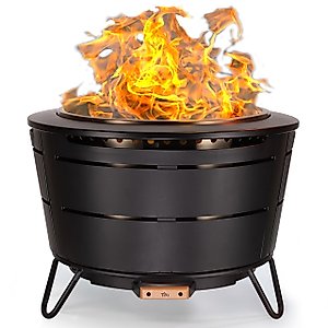 TIKI 27.5-Inch Smokeless Reunion Fire Pit, Large Outdoor Fire Pit for Gatherings, Wood Burning with Removable Ash Pan & Weather-Resistant Cover, Modern Black Design – Perfect for Patio & Backyard