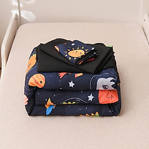 NTBED 4 Pieces Toddler Bedding Set for Baby Girls Boys,Galaxy Space Dinosaur Pattern, Includes Comforter, Flat Sheet, Fitted Sheet and Pillowcase