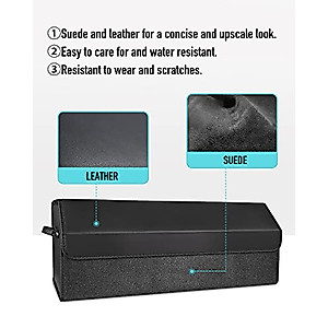 Fyzeoty Car Organizers and Storage - Trunk Organizer for Suv Sedan,Car Trunk Leather Storage Box,Extra Large,Magnetic Lid,Collapsible and Adjustable