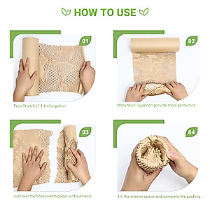 WOJEE Honeycomb Packing Paper Eco-Friendly Bubble Cushioning Wrap Roll with 12 Fragile Sticker Labels, Recyclable Kraft Packing Paper for Moving, Shipping Suppliers (12 Inch x132 Feet, Brown)