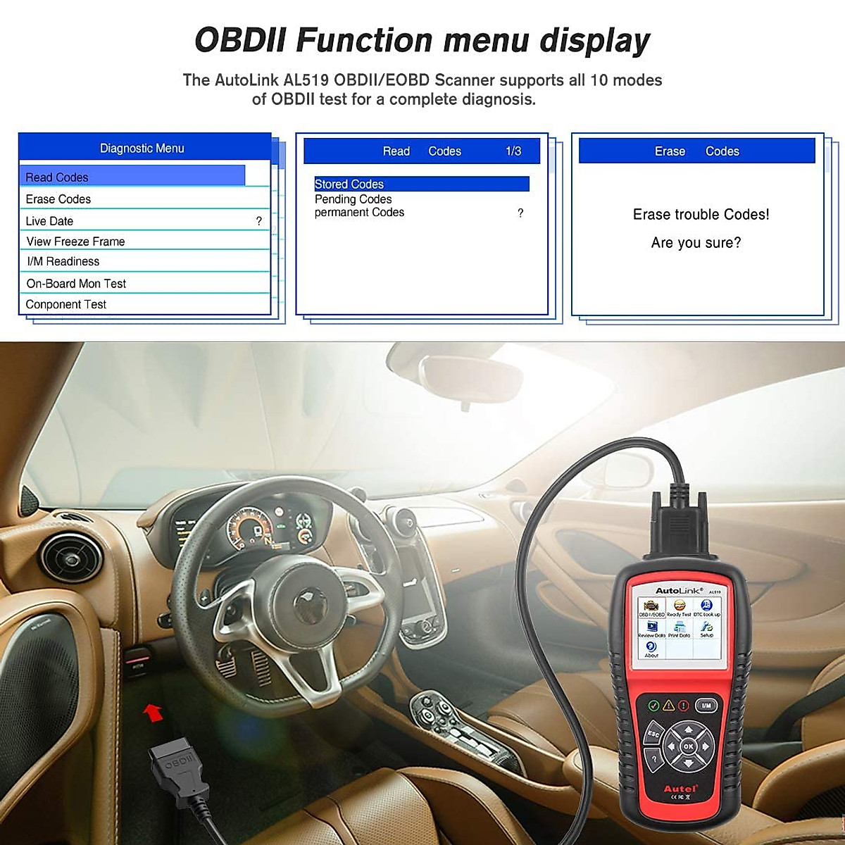 Autel AL519 OBD2 Scanner, 2025 Newer Professional Mechanic OBDII & CAN Car Diagnostic Code Reader Tool for Check Engine Light, One-Click Smog Check, DTCs Lookup, Upgraded Ver. of AL319/ MS309