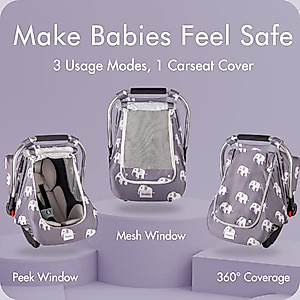 Car Seat Covers for Babies, Large Window Baby Car Seat Covers, Stretchy Carseat Canopy with Breathable Peekaboo, Kick-Proof & Windproof Infant Carseat Cover for Boys Girls
