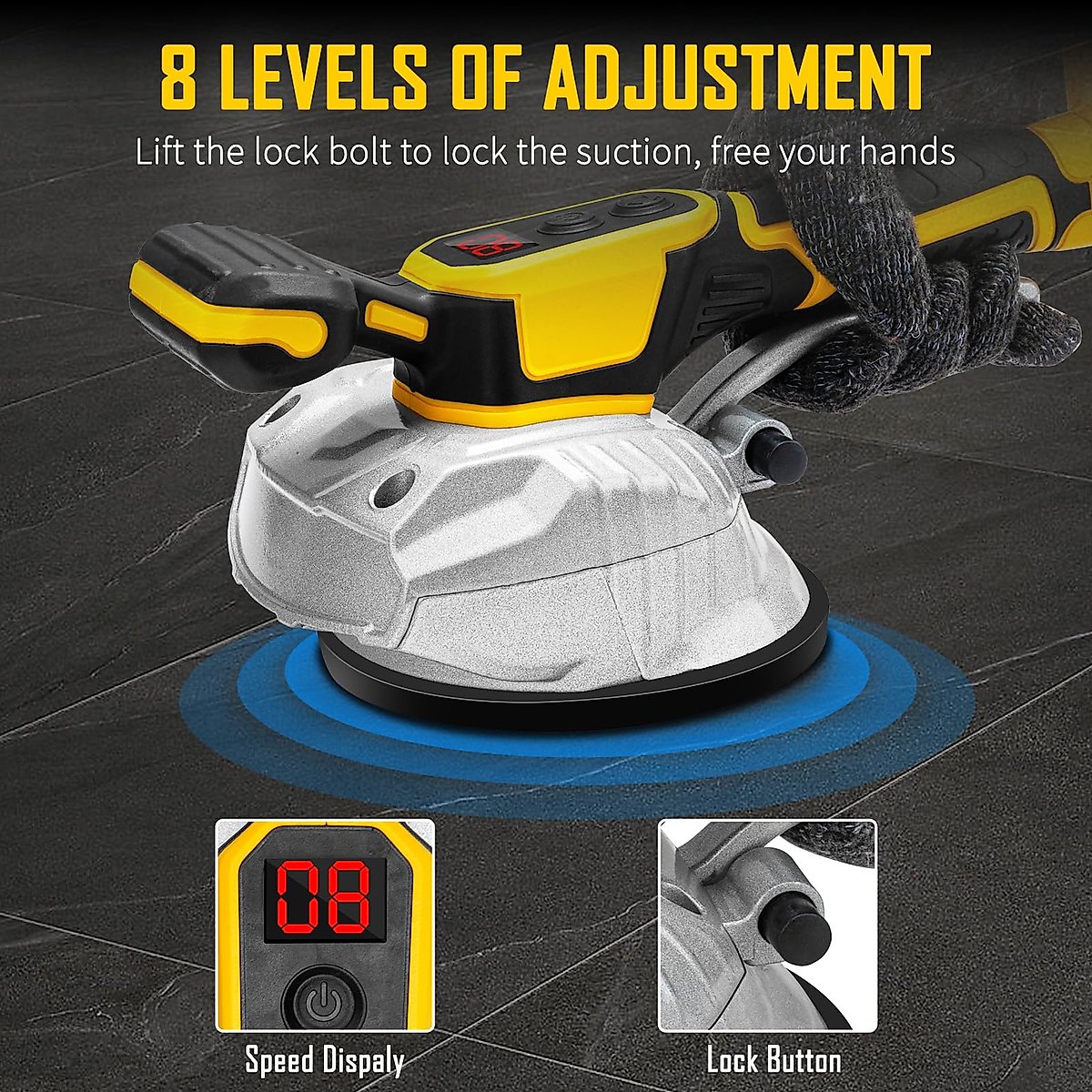 Cordless Tile Vibration Leveling Machine,for Dewalt 20V Max Battery, Portable Tiler Vibrator Tool with 8 Adjustable Speed,Suction Cup,Digital Display for Floor,Tile,Wall (Battery Not Included)