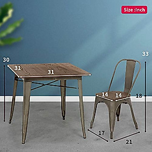 FDW 5-Piece Patio Table Set Outdoor Table and Chairs Set Metal Table Set Home Kitchen Dining Table Set Wood Top Table 31x31 Inches Bar Coffee Table Set Restaurant Indoor Outdoor Square Table 4 Chairs