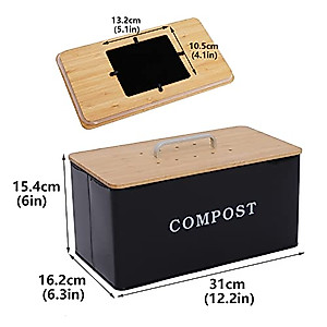 Gdfjiy Compost Bin Kitchen, Indoor Compost Bucket, Rectangle Compost Bin with Wooden Lid, 2 Gallon Capacity for Home Compost Tumbler, Kitchen Waste Garbage Can, Includes 4 Charcoal Filters (Black)