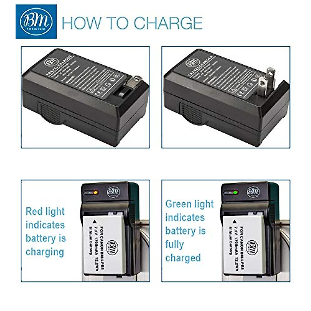 BM Premium 2-Pack of LP-E8 Batteries and Battery Charger for Canon EOS Rebel T2i, T3i, T4i, T5i, EOS 550D, EOS 600D, EOS 650D, EOS 700D DSLR Digital Camera