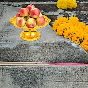Buddha Altar Fruit Plate：2PCS Offering Plate Tribute Serving Trays - Offering Fruit Desserts and Snacks for Buddha Altar Temple - Gold (8 Inches)