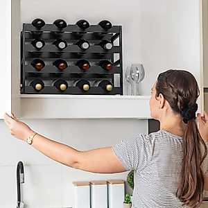 Ruichang Wine Rack Sturdy Wine Countertop，Bamboo Wine Bottle Holder Wine Storage Racks Counter Wine Stand Inserts for Cabinet Free Standing Floor Table Wine Organizer (4-Tier, 16 Bottle Capacity)