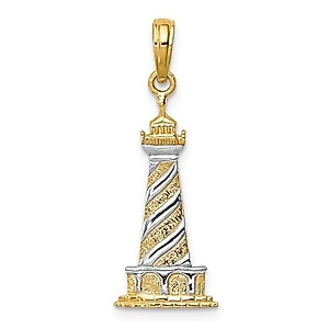 IceCarats 14K Yellow Gold Cape Hatteras Lighthouse Necklace Charm Pendant 29mm x 10mm Only