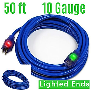 pizety 50 ft 10 Gauge Heavy Duty Indoor Outdoor Extension Cord 125 Volt, 1875 watt, 5-15P/R, UL Listed 10 Gauge Extension Cord 3 Prong 50 ft 10/3 Extension Cord