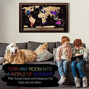 Scratch Off World Map + Scratch Off USA Map Travel Poster | US States and World Country Flags Detailed in Large 30" x 17" Size Scratchable Tracker Poster | Premium Travelers Wall Set (Black)