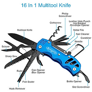 Bovgero Multitool Knife, 16 in 1 Pocket Knife, Handmade Multi Tool Knife, Gift for Men boyfriend dad him husband, Blue