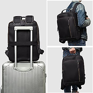 ZHYOL Leather Backpack For Men,17.3" Laptop Backpack with USB Charging Port Full Grain Leather Carry-On Travel Backpack Business Shoulder Bag Hiking Weekend Daypacks