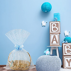 Yotelab Easter Large Cellophane Bags, Blue Heart Cellophane Wrap for Gift Basket, 22x33 Inches,10 Pieces Cellophane Gift Bags