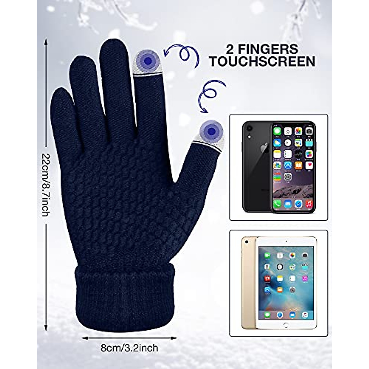 4 Pieces Winter Hat and Gloves Set Women Beanie Hat Gloves Skull Cap Touchscreen Gloves for Women Girl Lady Couple (Navy Blue, Pinkish Pink)