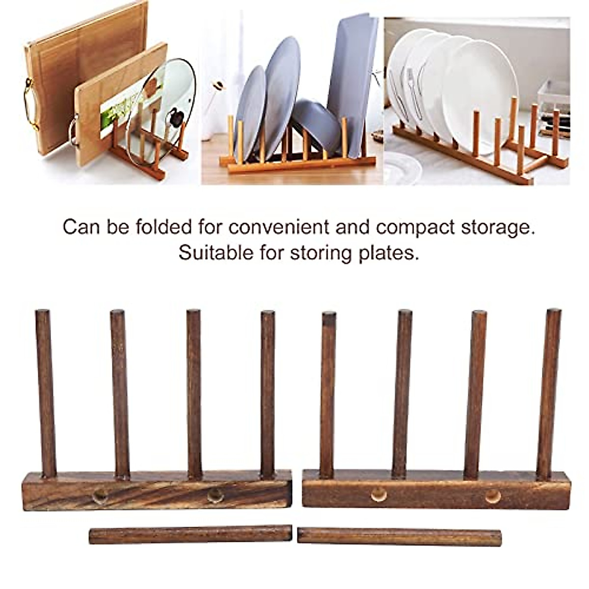Wooden Dish Plates Holder Wood Dish Rack 4/6 Column for Dish Plate Bowl Cup Home Storage Cabinet(4.9 x 5.5 x 4.1in)