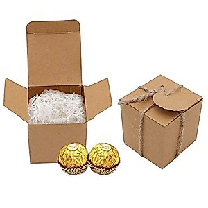50PCS Kraft Paper Favor Boxes 2 x 2 x 2 inches Cube Gift Boxes Mini Foldable Treat Boxes with DIY Tags for Wedding Bridal Shower Birthday Party Christmas