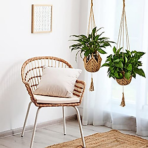 Shappy 2 Packs Macrame Plant Hangers Jute Crochet Plant Indoor Boho Hanger Large Hanging Wall Plants with 2 S Shaped Hooks for Outdoor Home Decorations Fence Planters Plant Flower Pots