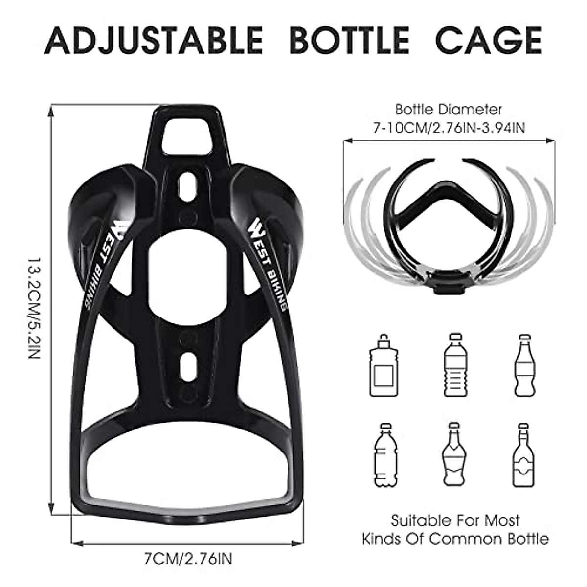 WEST BIKING Bike Water Bottle Cage, Durable Ultralight Plastic Water Drink Holder Rack, Lightweight PC for Bicycle, Cycling Bottle Holder Cages for MTB, Road/ Mountain Bikes