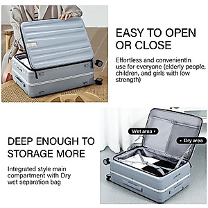 Hanke 24 Inch Checked Luggage with Spinner Wheels PC Hard Shell Suitcases Top Open Aluminum Frame Travel Luggage Rolling Suitcase for Woman Men.(Grey)