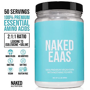 Naked EAAs Amino Acids Powder - 50 Servings - Vegan Unflavored Essential Amino Acids 500 Grams - Instantized All Natural EAA Powder Supplement
