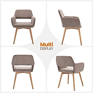 Five stars Furniture Modern Design Dining Chair W/Solid Wood Leg,Brush Fabric Cute Chair, Comfortable Accent Leisure Chair for Living Room, Dining Room, Bedroom (Light Brown Set of 2)