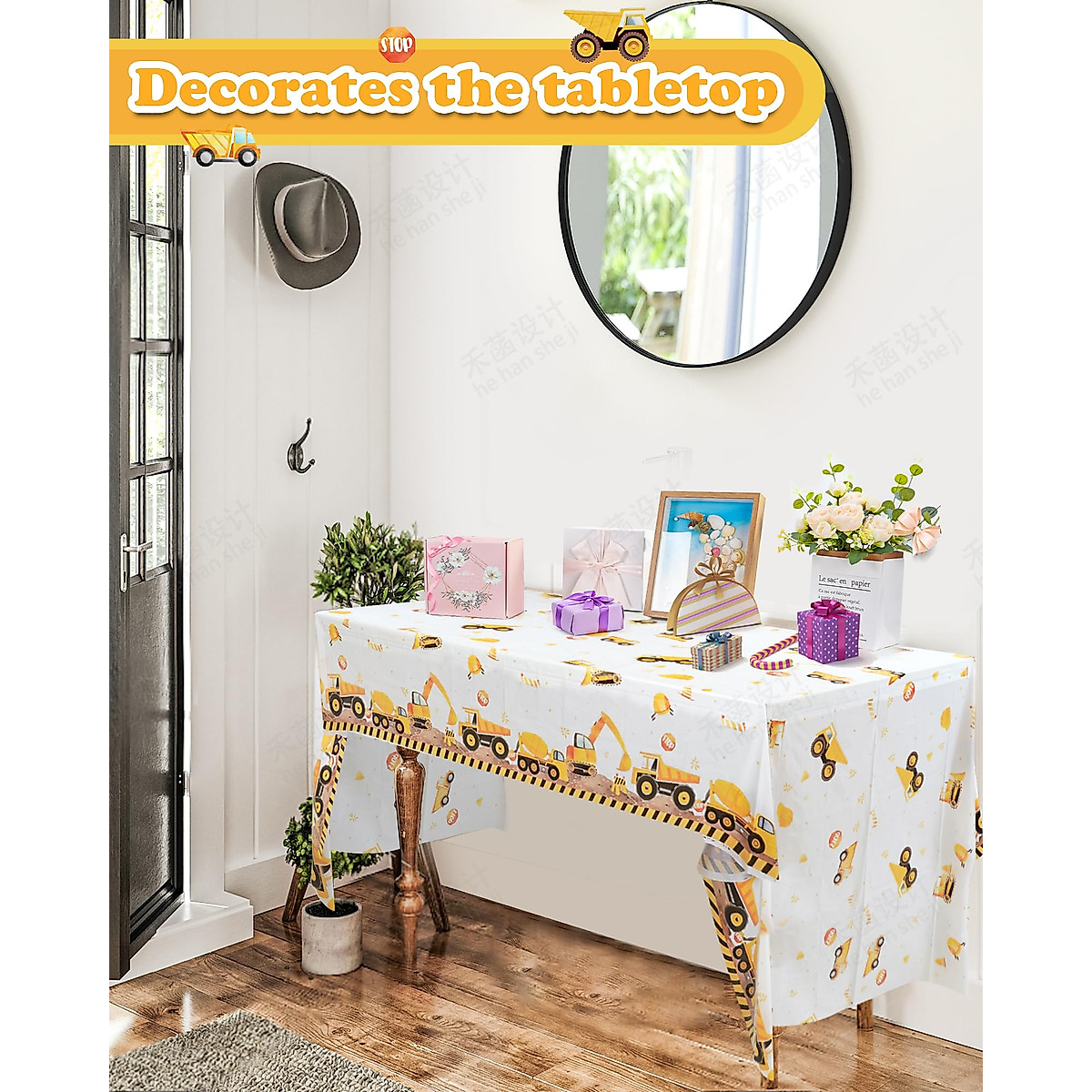 DYLZB 3PCS Truck Plastic Birthday Party Tablecloths,Construction Themed Table Cover for Kids Boy Parties Baby Showers Supplies, 54 x 108inch