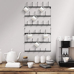 Sorbus Mug Rack Cup Holder - Wall Mounted Home Storage Mug Hooks with 6-Tier Display Organizer for Coffee Mugs, Tea Cups, Mason Jars, and More – Holds 27 Mugs – Black Metal (Large)