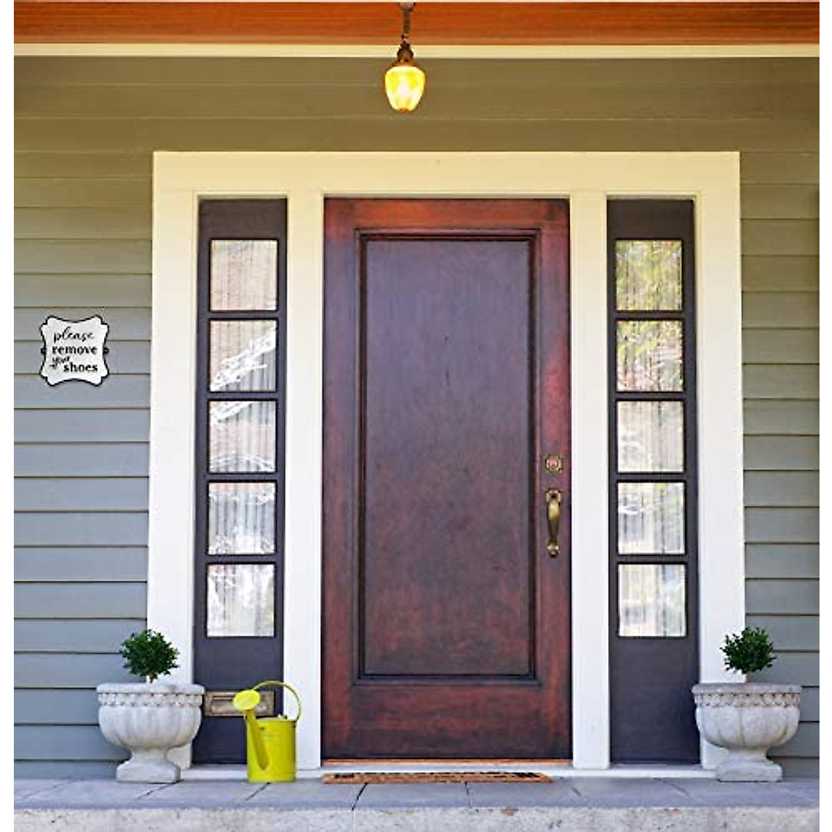 AuldHome Cast Iron Sign: Please Remove Your Shoes; Farmhouse Metal Plaque in Black and White 6.5 inches x 6.5 inches; Includes Mounting Hardware