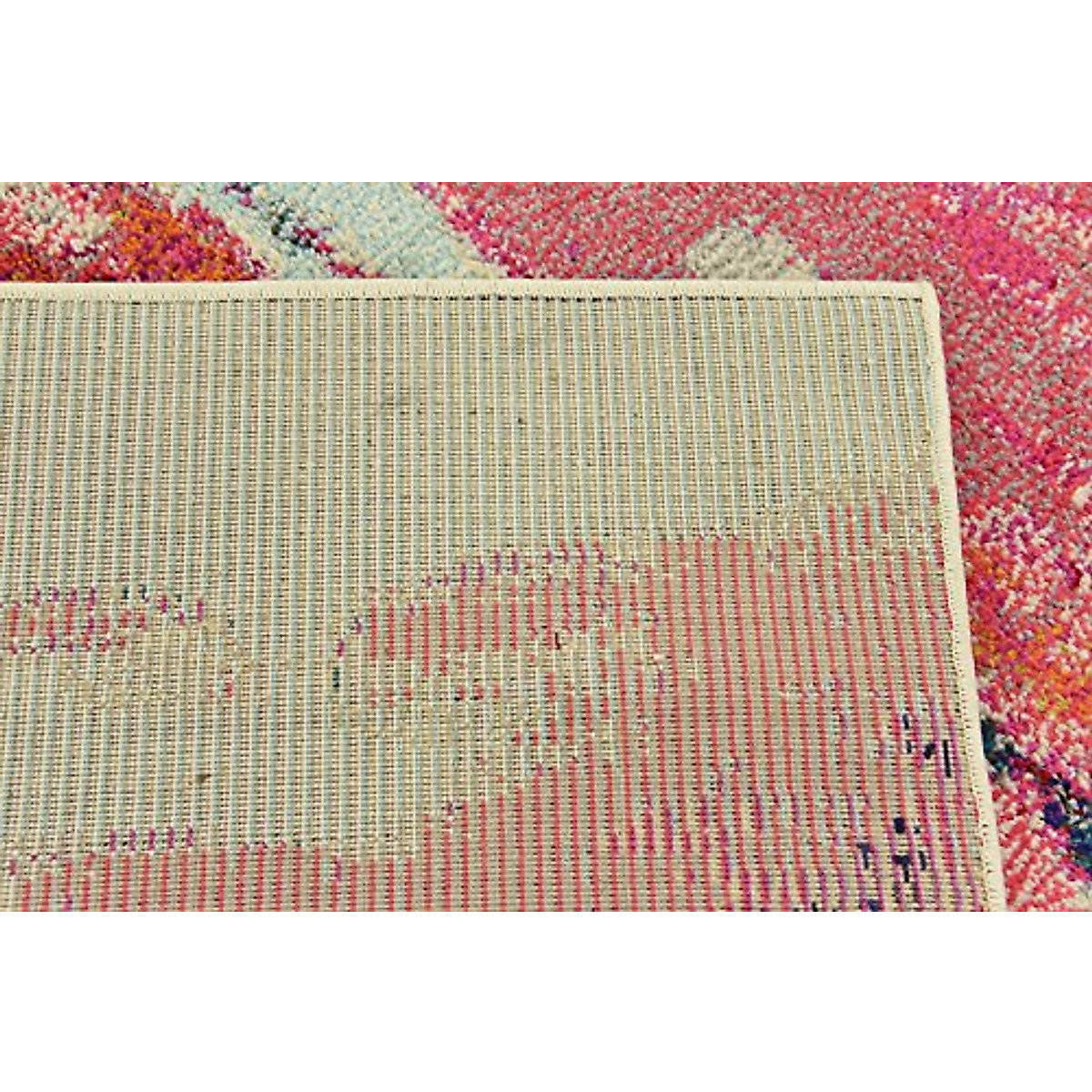 Unique Loom Estrella Collection Light Colors, Abstract, Modern, Vibrant Area Rug, 5 ft x 8 ft, Pink/Ivory