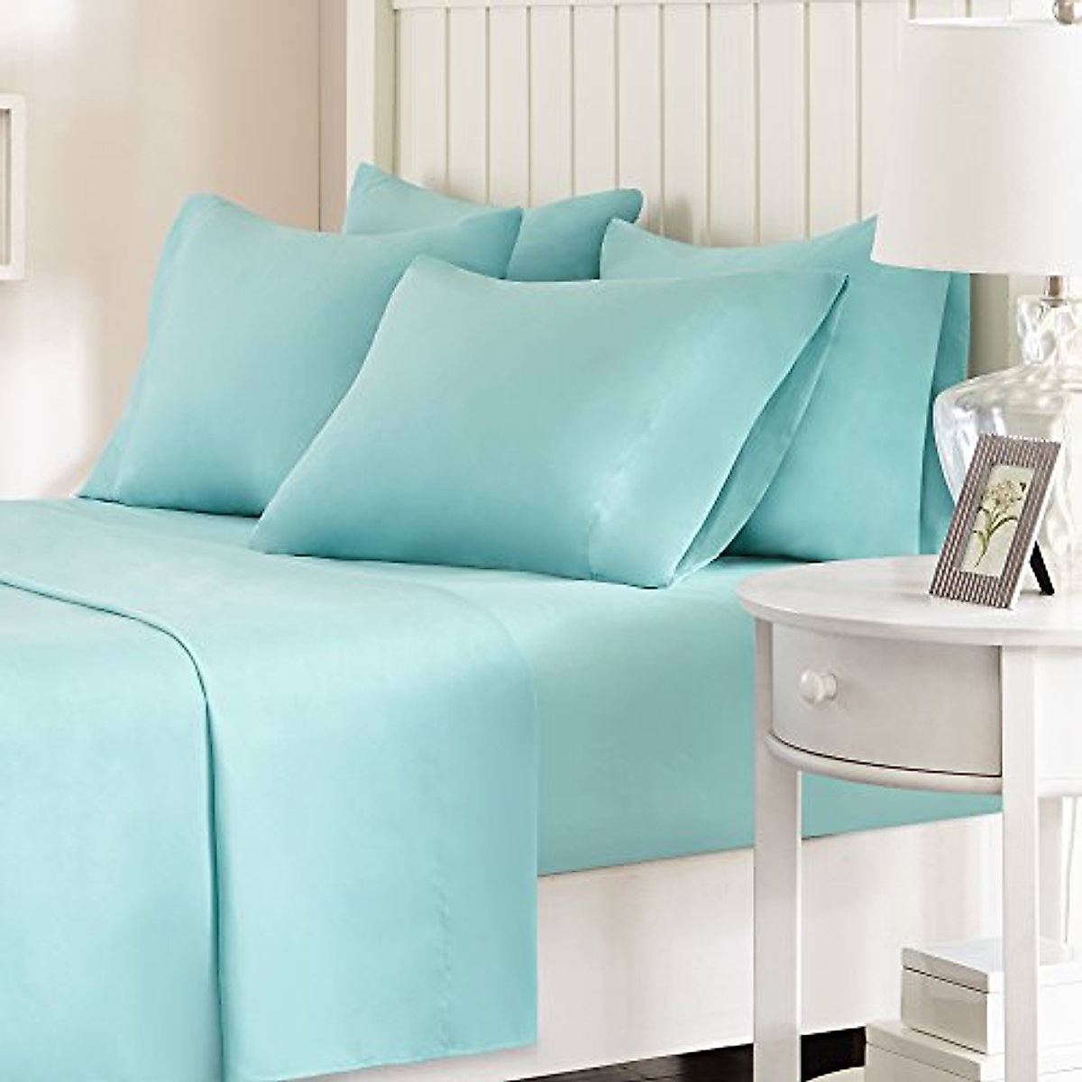 Comfort Spaces CS20-0118 Microfiber Set 14" Deep Pocket, Wrinkle Resistant All Around Elastic-Year-Round Cozy Bedding Sheet,6 pcs, Matching Pillow Cases, Queen, Aqua