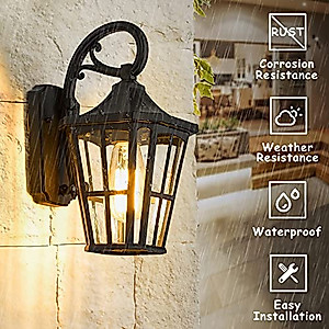 Emliviar 2 Pack Outdoor Wall Lights, 12 Inch Modern Exterior Light Fixtures, Black Finish with Clear Glass Shade, XE221B1-2PK BK