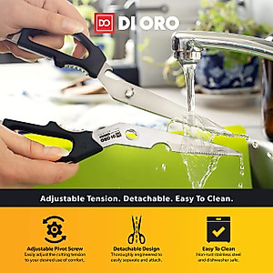 DI ORO Heavy Duty Kitchen Shears - Kitchen Scissors All Purpose - Sharp Kitchen Scissors for Food, Meat, & Herbs - Stainless Steel Kitchen Shears Heavy Duty & Dishwasher Safe - Bone Cutting Scissors