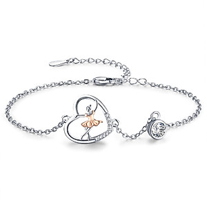 Palpitate Ballerina Bracelet for Women 925 Sterling Silver Heart Bracelet Ballerina Dancer Gymnasts Ballet Dance Jewelry Gifts Adjustable Chain