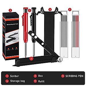 GUIMIYHY Multifunctional Aluminum Tracker Scribing Tool Sets with 2PCS Deep Hole Pencil and 14PCS Pencil Leads ，DIY Woodworking Graffiti Line Measurement Shape Compass Rchitectural Drawing Profiler