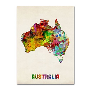 Australia Watercolor Map by Michael Tompsett, 24x32-Inch Canvas Wall Art