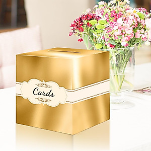 JC HUMMINGBIRD Cards Ribbon Sign Gold Shiny Metallic 10” In. x 10” In. Foldable Box with Slit, Weddings, Birthday, Donations, Gift Cards, Celebratory Cards, Devotionals