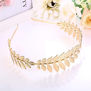 Finrezio Greek Goddess Headband Arm Cuff Bridal Jewelry Set Roman Laurel Leaf Branch Crown Armlet Upper Arm Band Bracelet Adjustable (A:Gold tone)