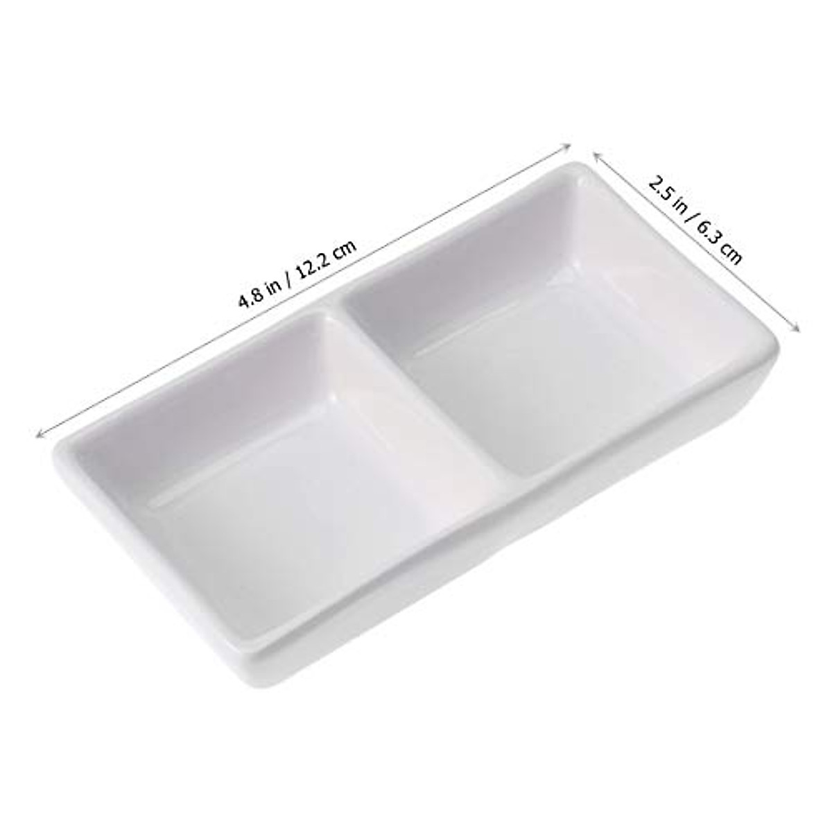Hemoton Ceramic Appetizer Serving Tray Divided Serving Platter Chips Dip Sauce Dishes 2 Compartment Snacks Dishes Tray 5 Inch for Salt Vinegar Sugar Spices White
