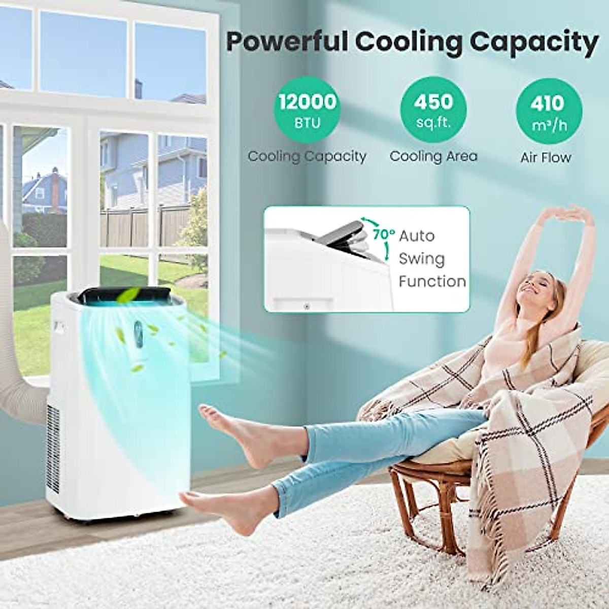 COSTWAY Portable Air Conditioners, 12000 BTU 4 in 1 AC Unit with Cool, Fan, Heat & Dehumidifier, Alexa Voice-Enabled Air Cooler with WiFi Smart App Control, LED Display, 24H Timer, Cools up to 450 Sq. Ft (12000BTU)