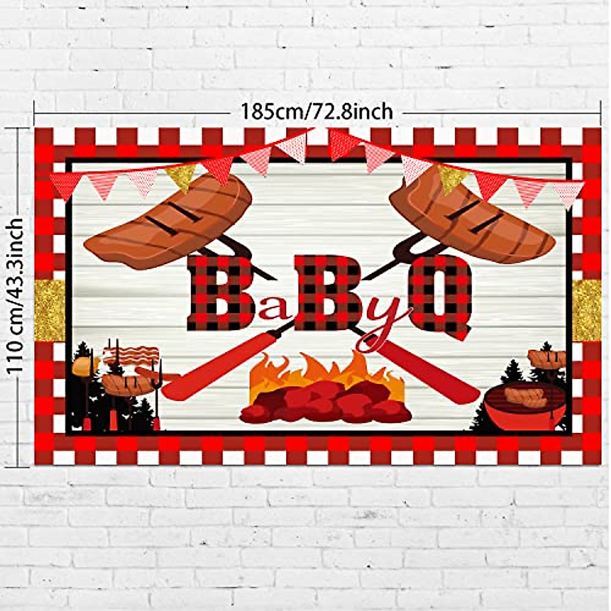 SHANSHUIART BBQ Theme Party Backdrop banner Wooden Board White and Red Lattice Background Barbecue Baby Shower Party Decorations Supplies